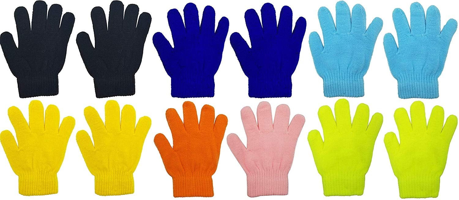 12 Pairs Winter Magic Gloves for Kids, Stretchy Warm Bulk Pack Boys ...