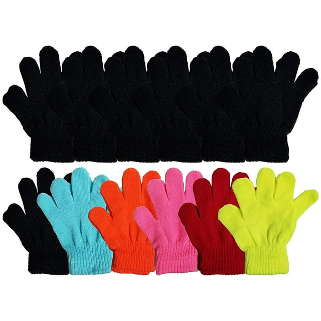 12 Pairs Winter Magic Gloves for Kids, Stretchy Warm Knit Bulk Pack One ...
