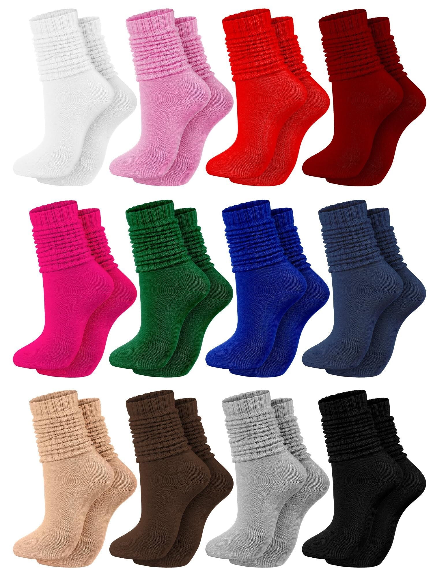 12 Pairs Women Slouch Socks Bulk Cotton Scrunch Socks 80s 90s Knit Boot ...