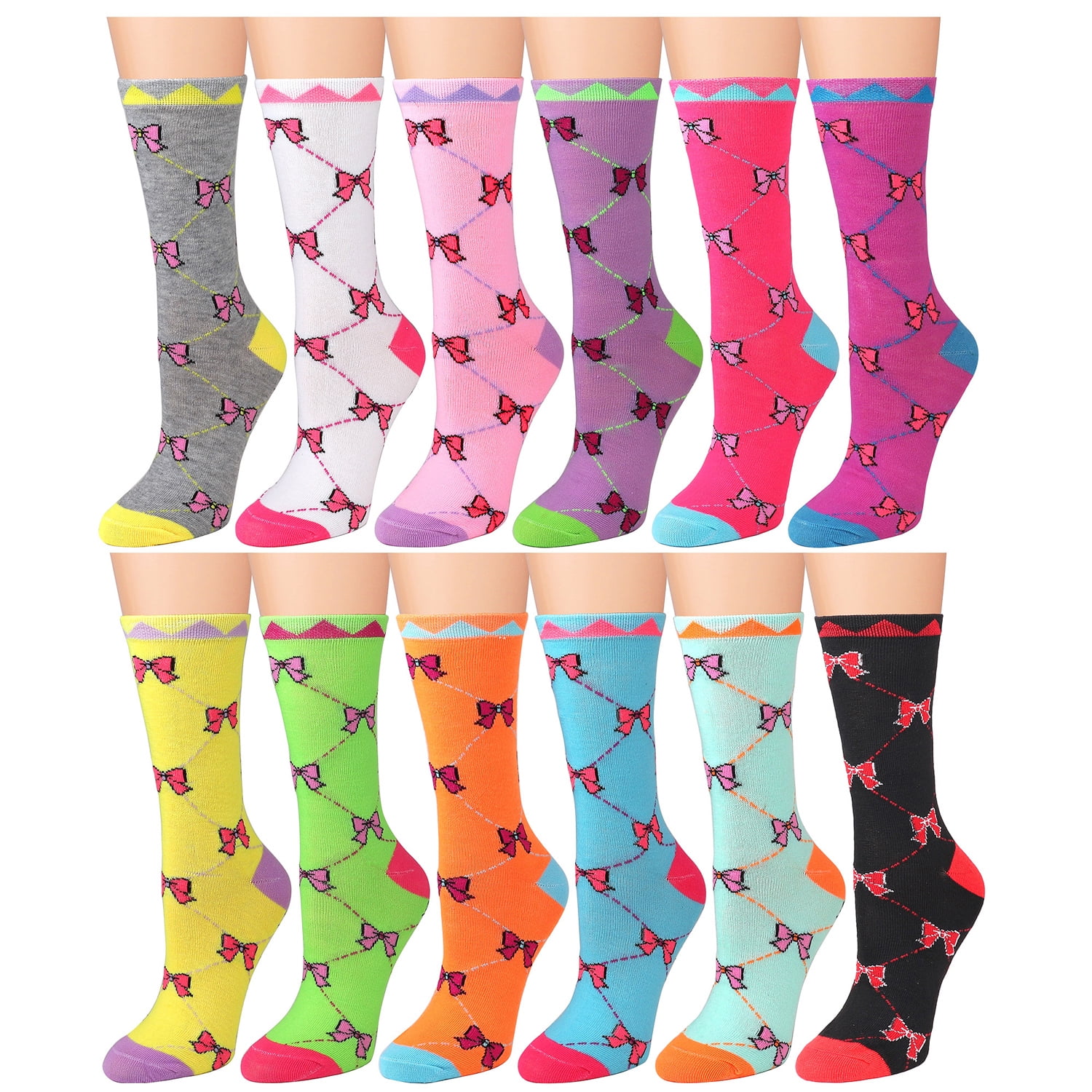 12 Pairs Women's Crew Socks Fancy Novelty Designed Size 9-11 Multicolor ...