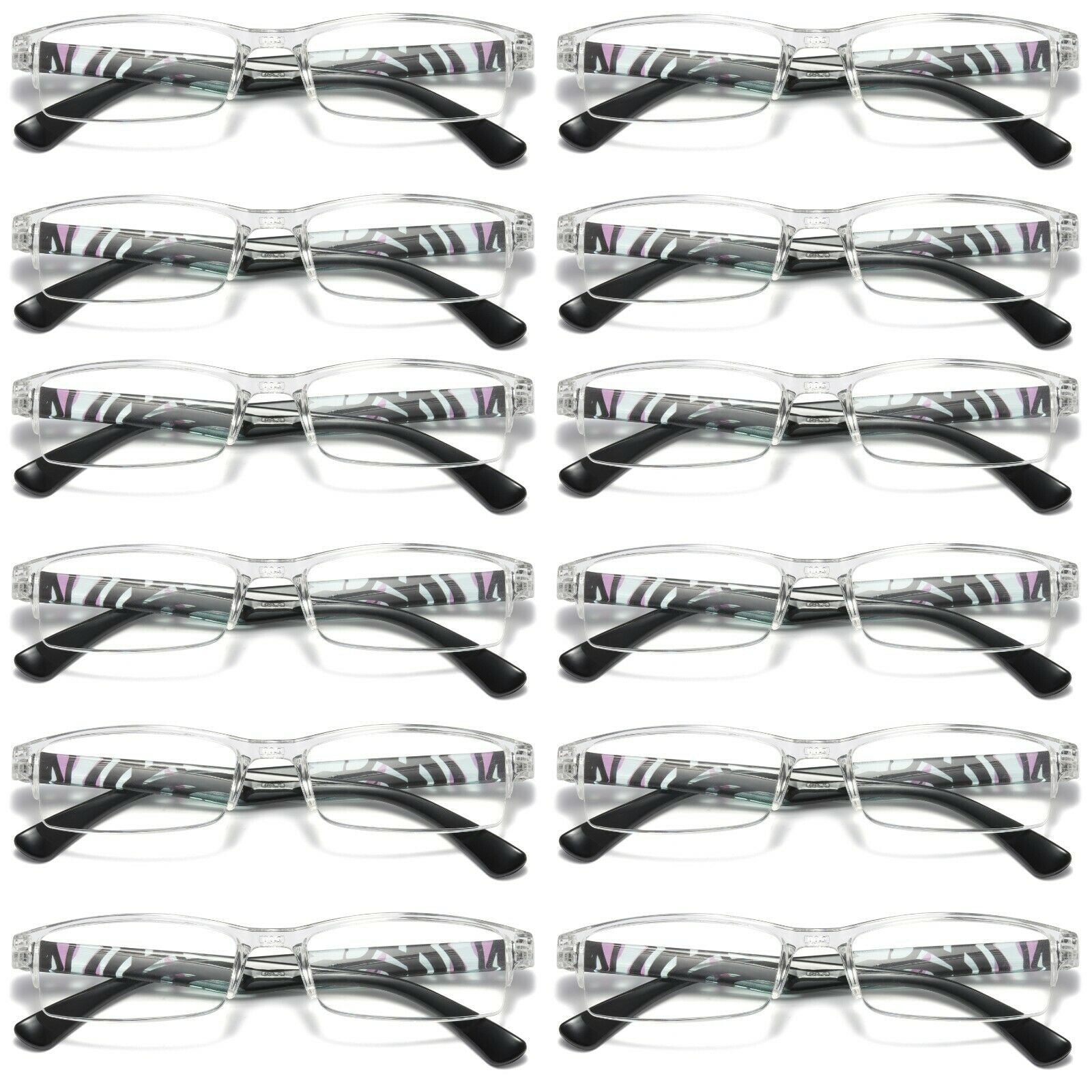 12 Pairs Womens Slim Rectangle Half Frame Blue Light Blocking Reading ...