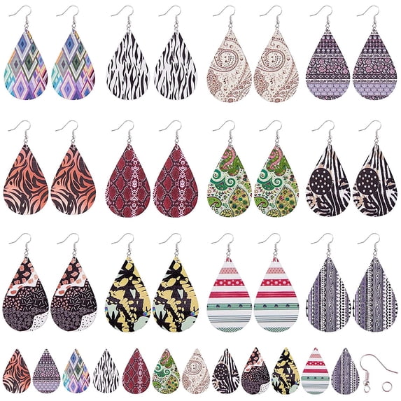 12 Pairs Wooden Printed Earring Making Kit with Wooden Teardrop ...