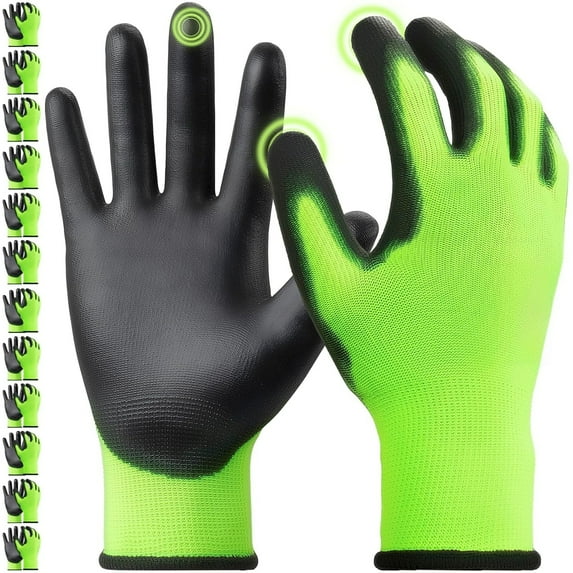 12 Pairs Work Gloves for Men and Women, PU Coated Safety Gloves with ...