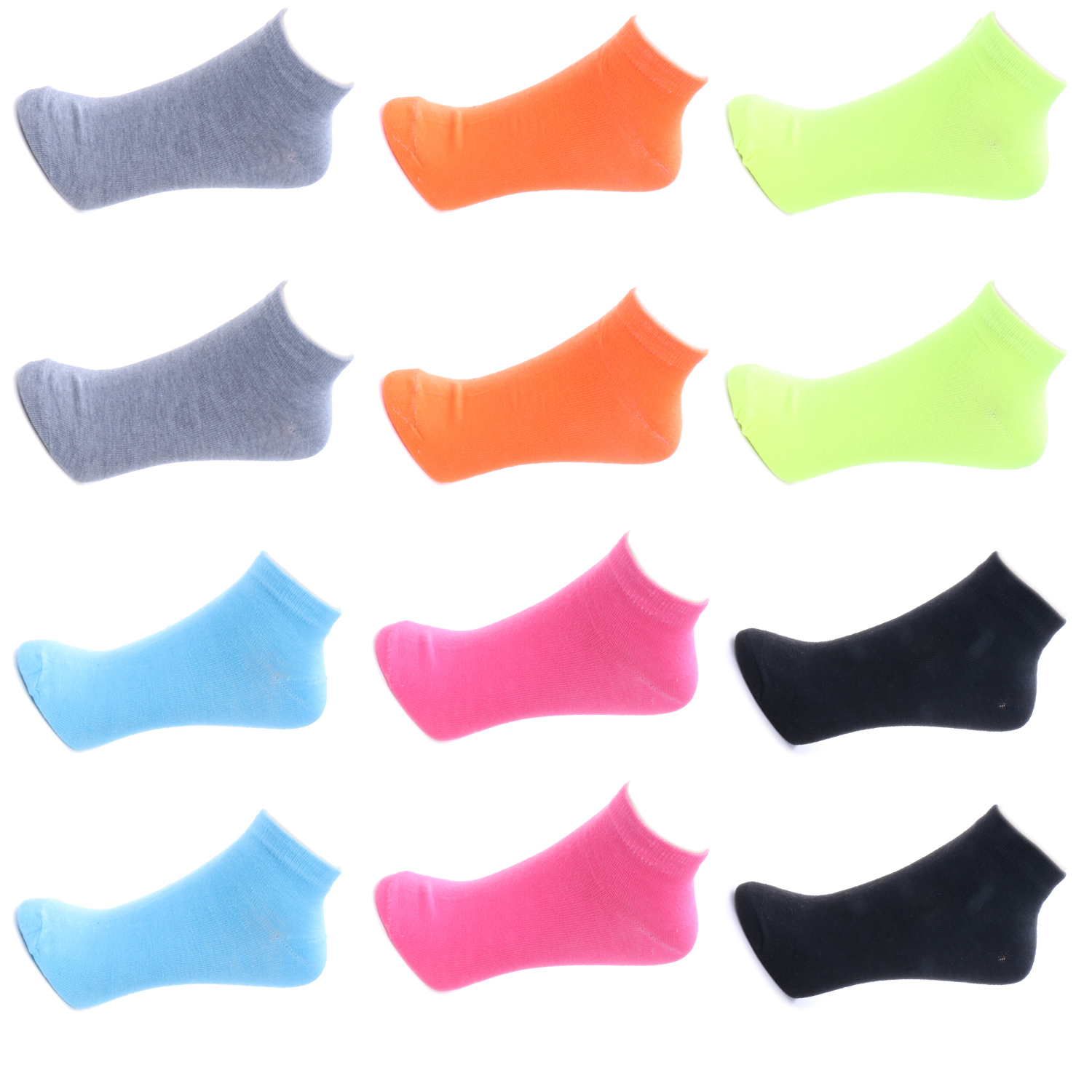 12 Pairs Pack Women Low Cut Neon Colorful Fancy Design Anklet Socks 9 ...