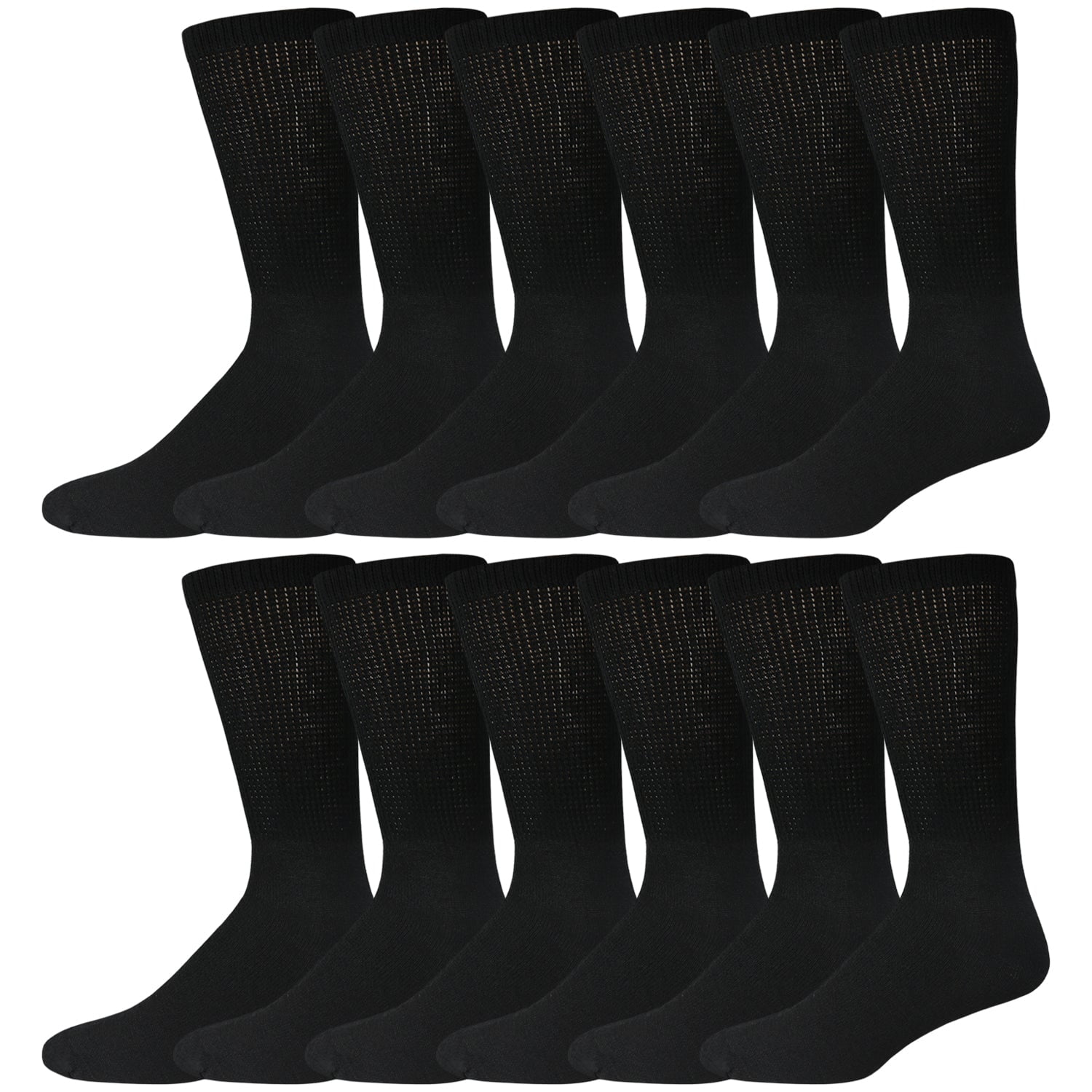 12 Pairs Big & Tall Black Cotton Diabetic Socks for Improved ...