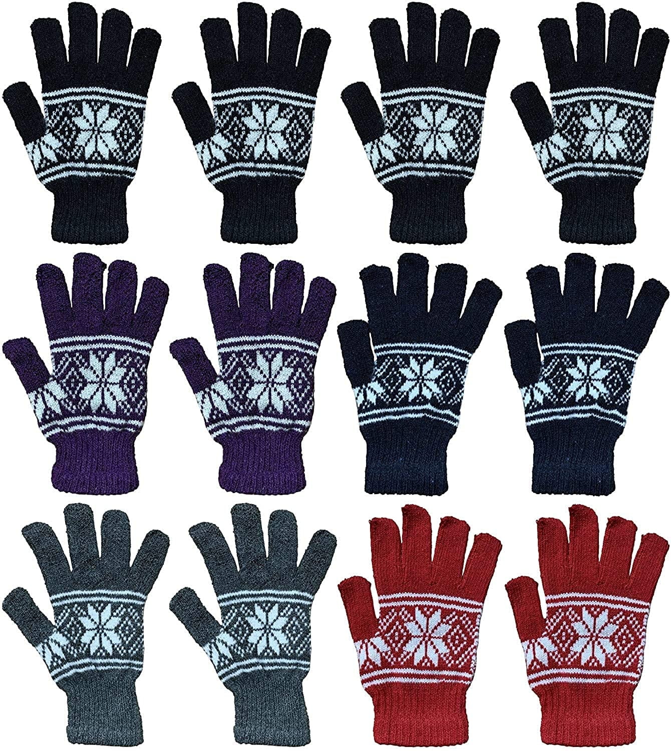 Yacht & Smith 12 Pairs Adult Winter Gloves - Thermal Knit Stretchy Bulk ...