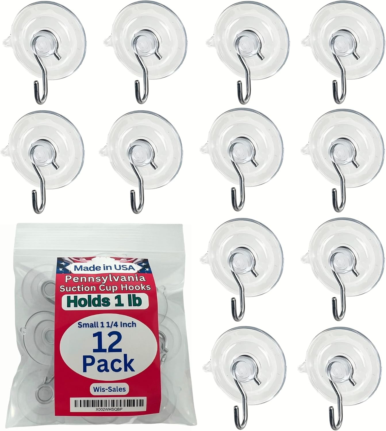 12 Pak Small 1 ¼ -inch (Made in Pennsylvania) Heavy Duty Suction Cup ...