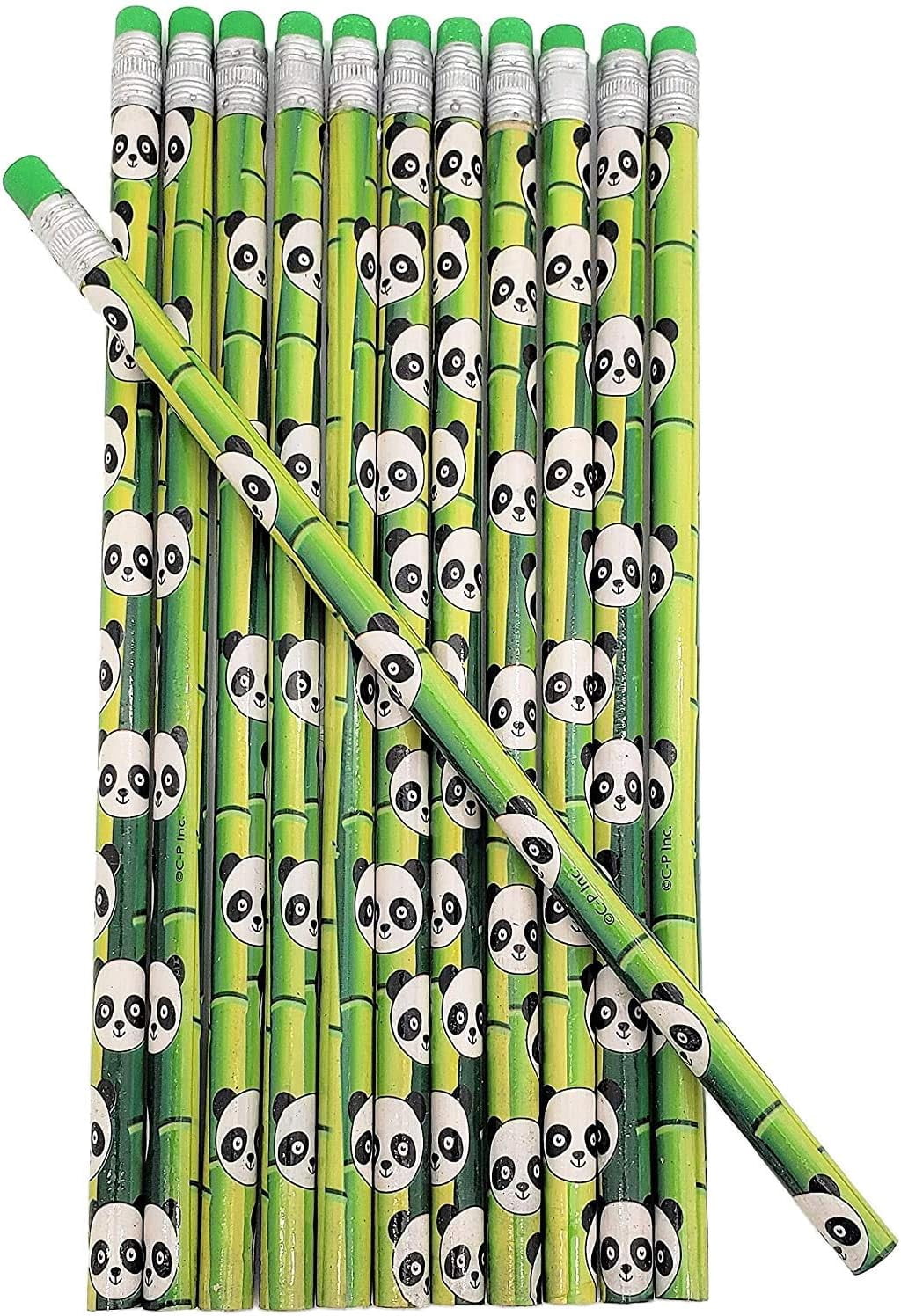 12 Panda Face on Bamboo 7.5" Pencils (24 Pack) #2 Lead. Wood. With ...