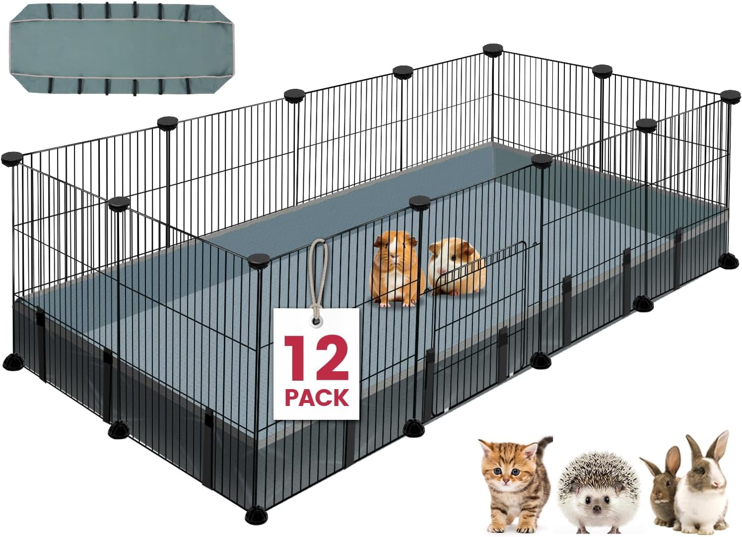 12-Panel Metal Wire Pet Playpen, 48"×24"×16" Fence with Waterproof Mat ...
