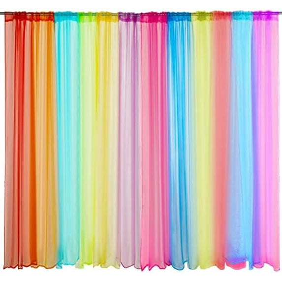 12 Panels Rainbow Sheer Curtain Colorful Backdrop Bright Window ...