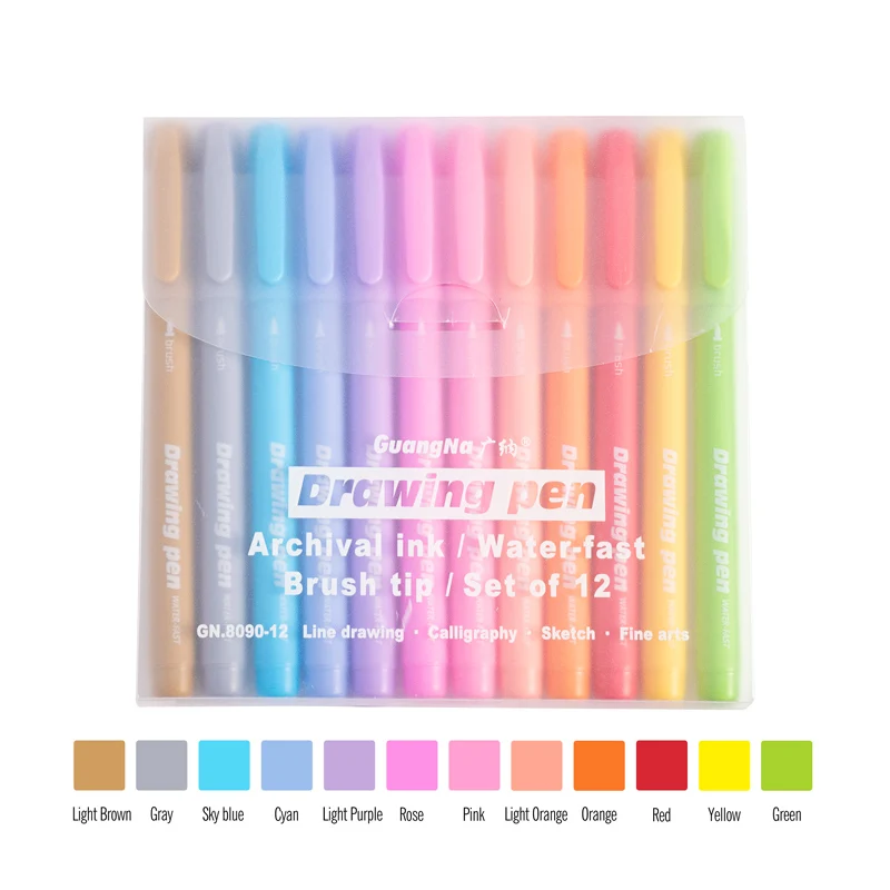 12 Pastel Colors Arts Calligraphy Brush Pen Brush Tip Marker Felt Tip ...