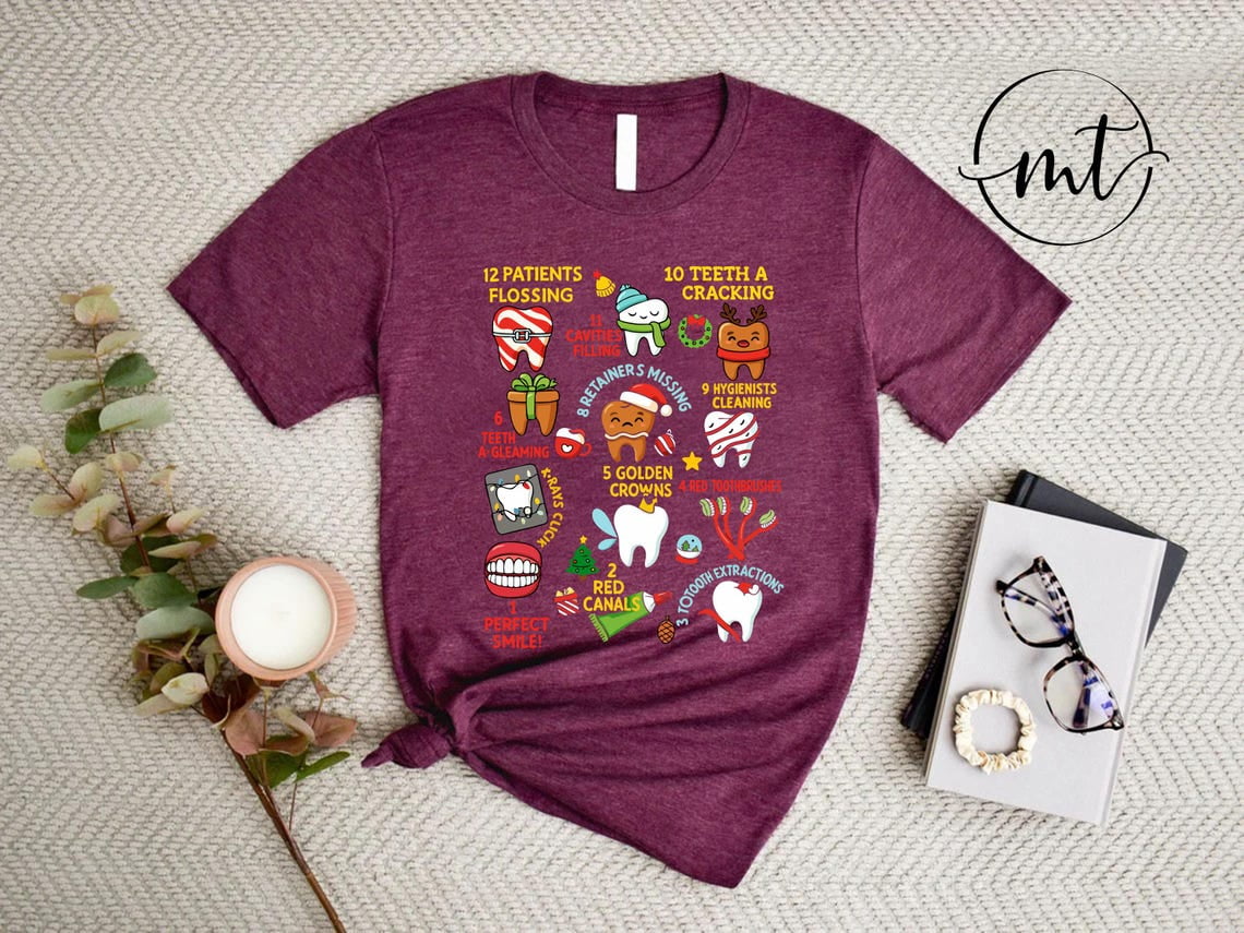12 Patients Flossing Dentist Winter Holiday Shirt , Dental Holiday Tee ...