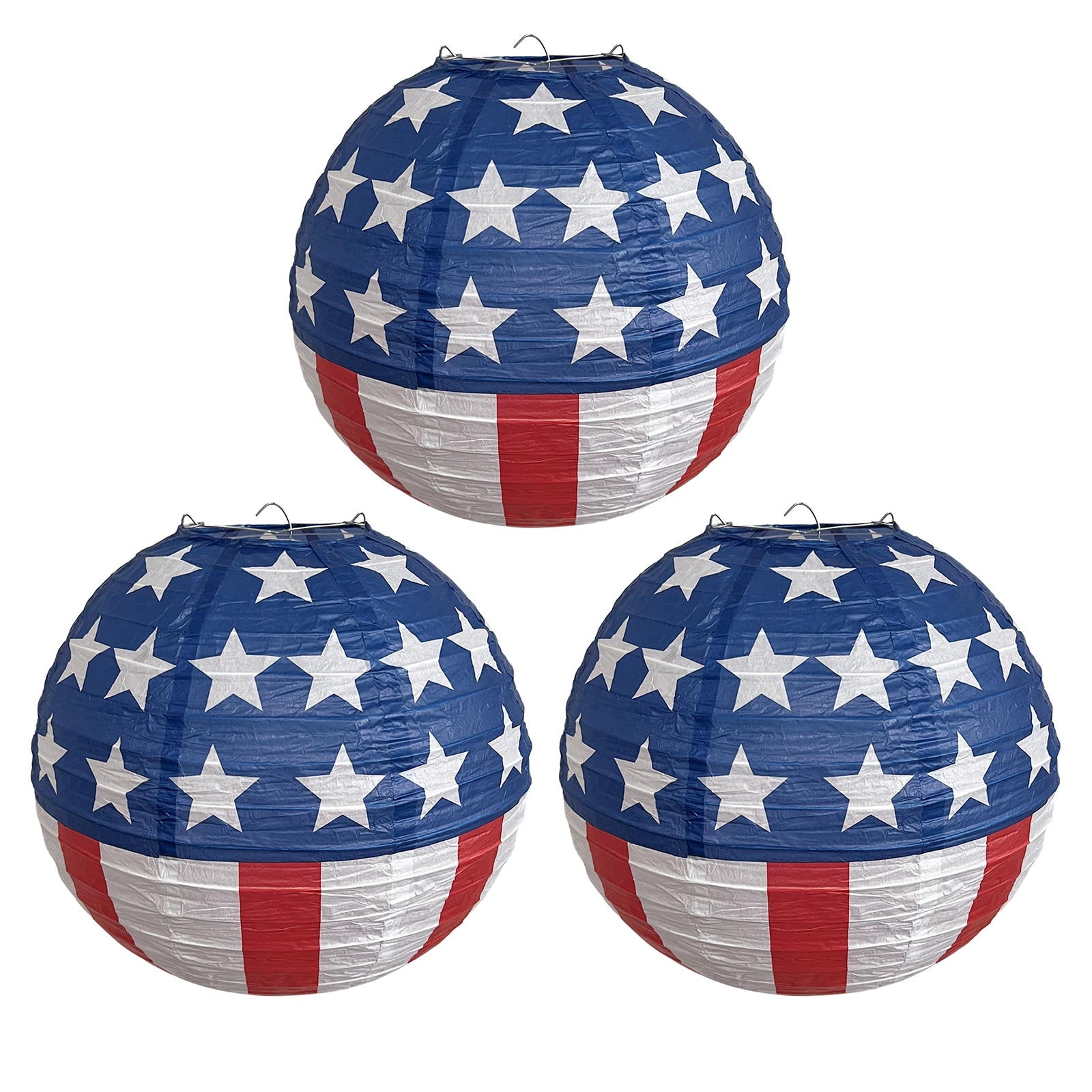 12" Patriotic Flag Hanging Paper Lanterns - 3 Pieces - Fourth of July ...