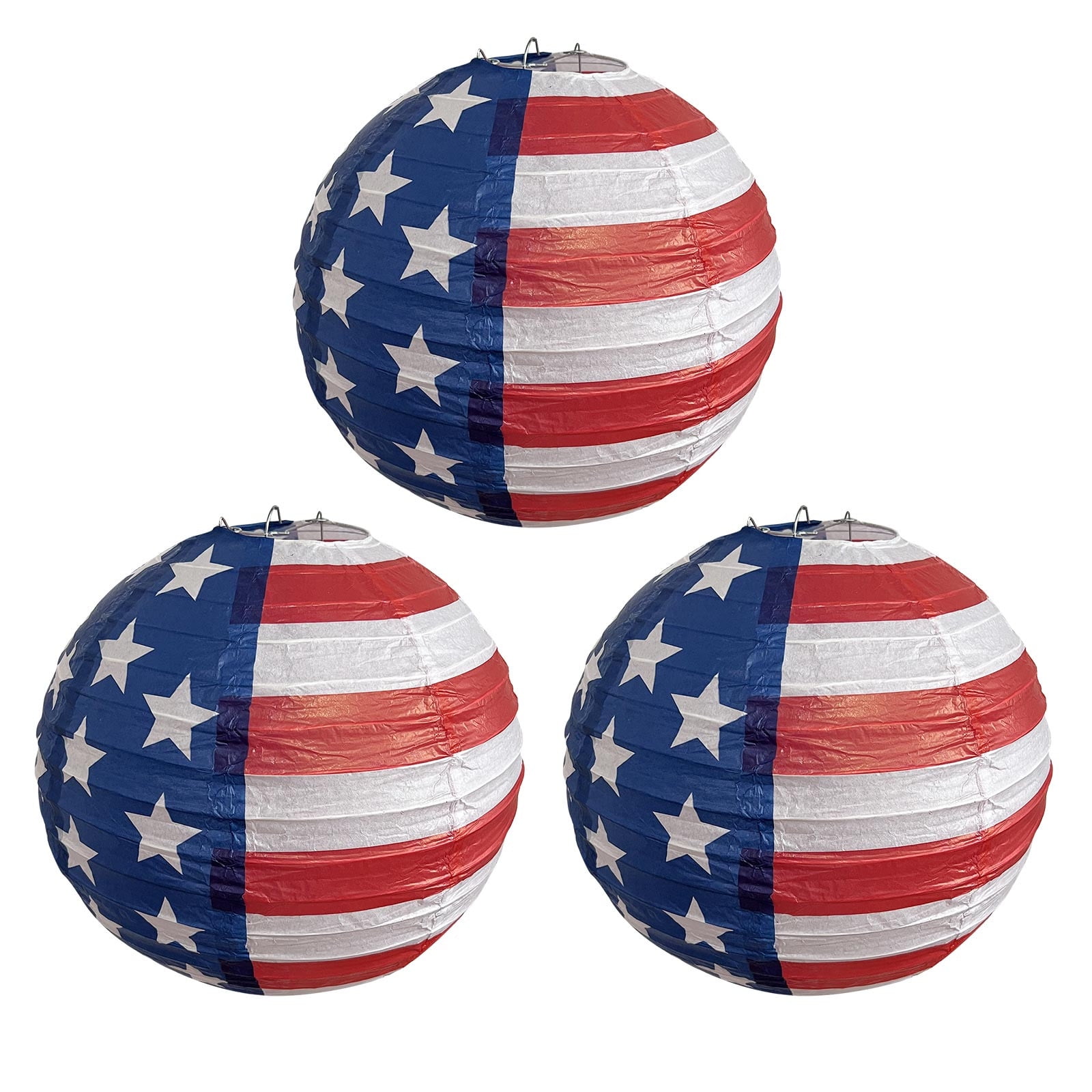 12" Patriotic Flag Hanging Paper Lanterns - 3 Pieces - Fourth of July ...