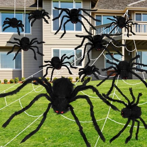 12-Pc 4ft Halloween Giant Spider Decor: Realistic scary fake spiders ...