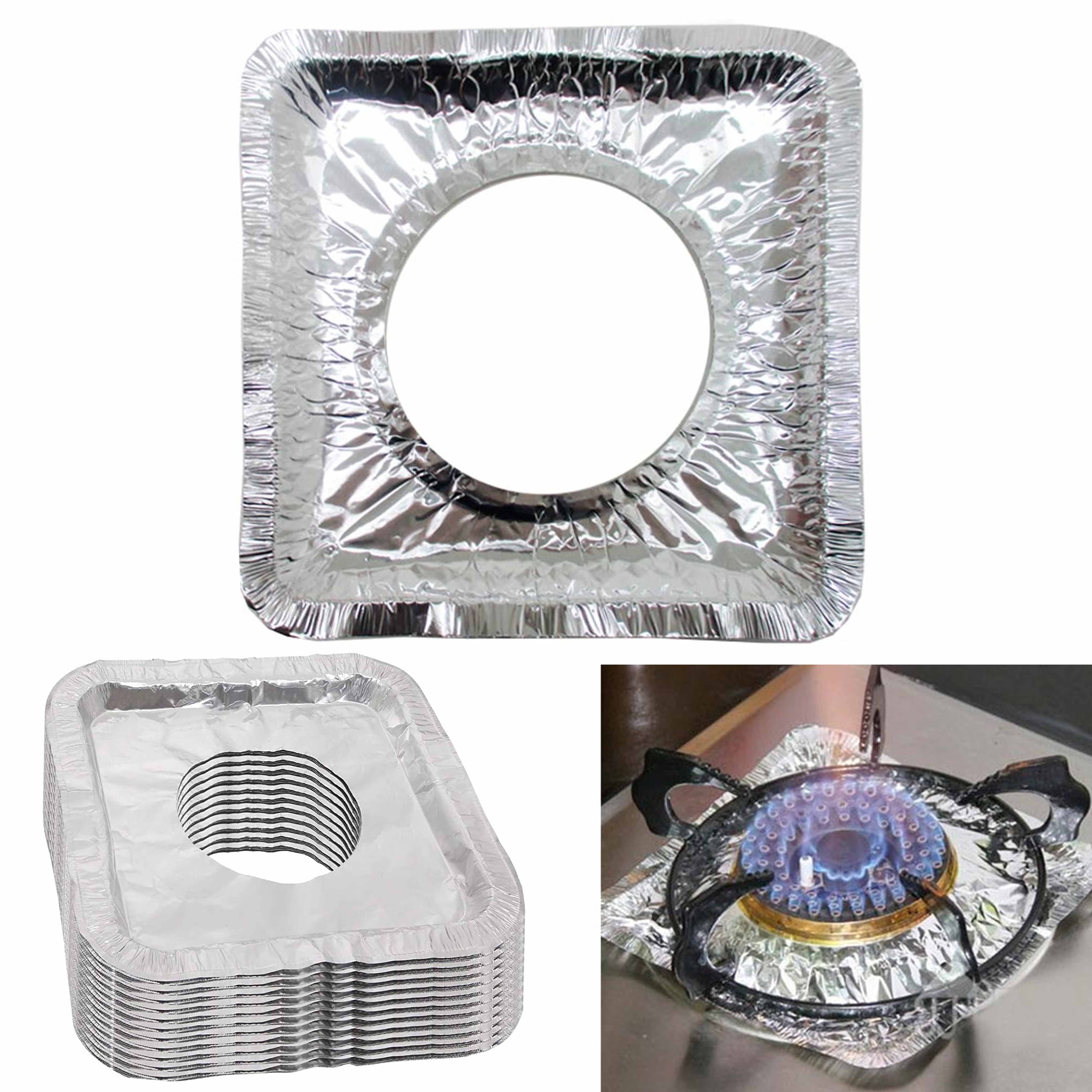 12 Pc Aluminum Foil Square Gas Range Burner Disposable Drip Pan Stove ...