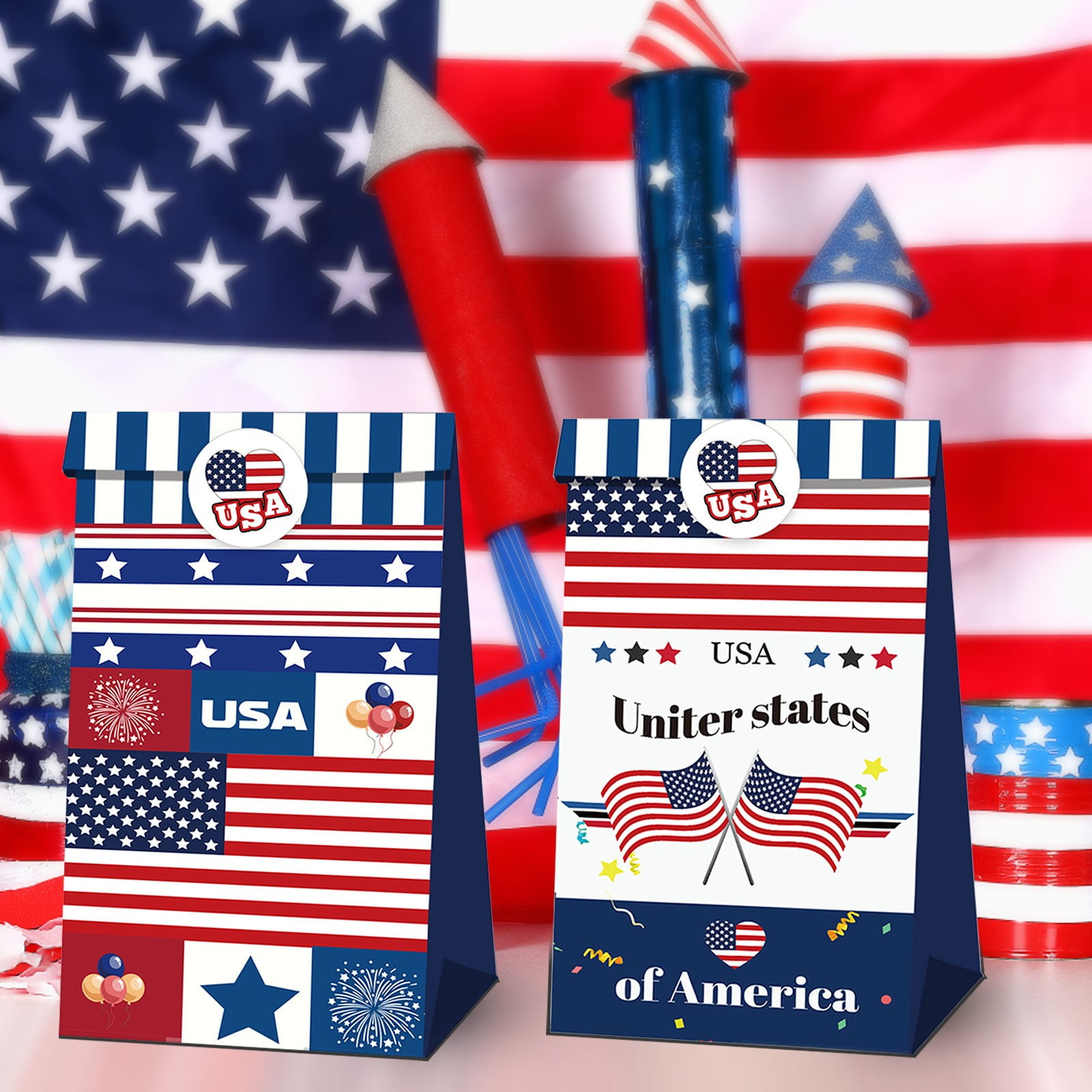 12 Pc American Flag Gift Bags for 4th of July-Patriotic Party Favor ...