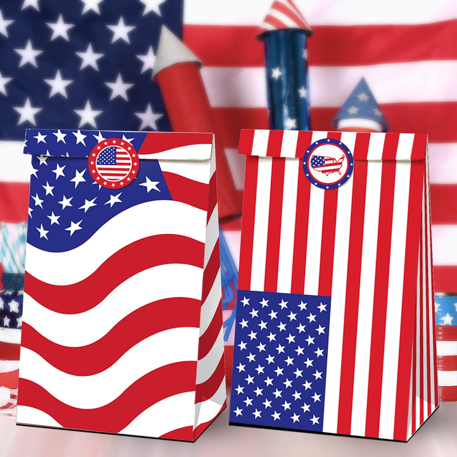 12 Pc American Flag Gift Bags for 4th of July-Patriotic Party Favor ...
