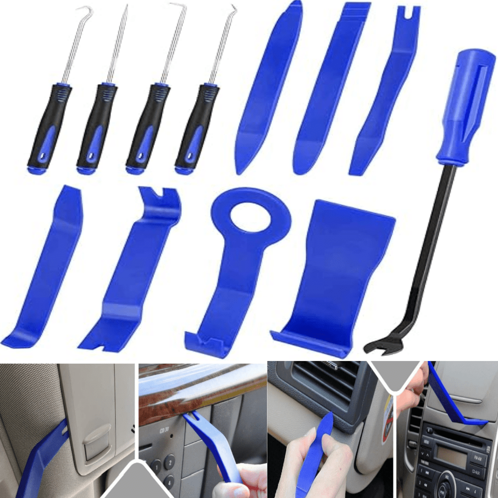 12-Pc Automotive Trim Removal Tool Kit - Nylon Pry Tools & Steel Hook ...
