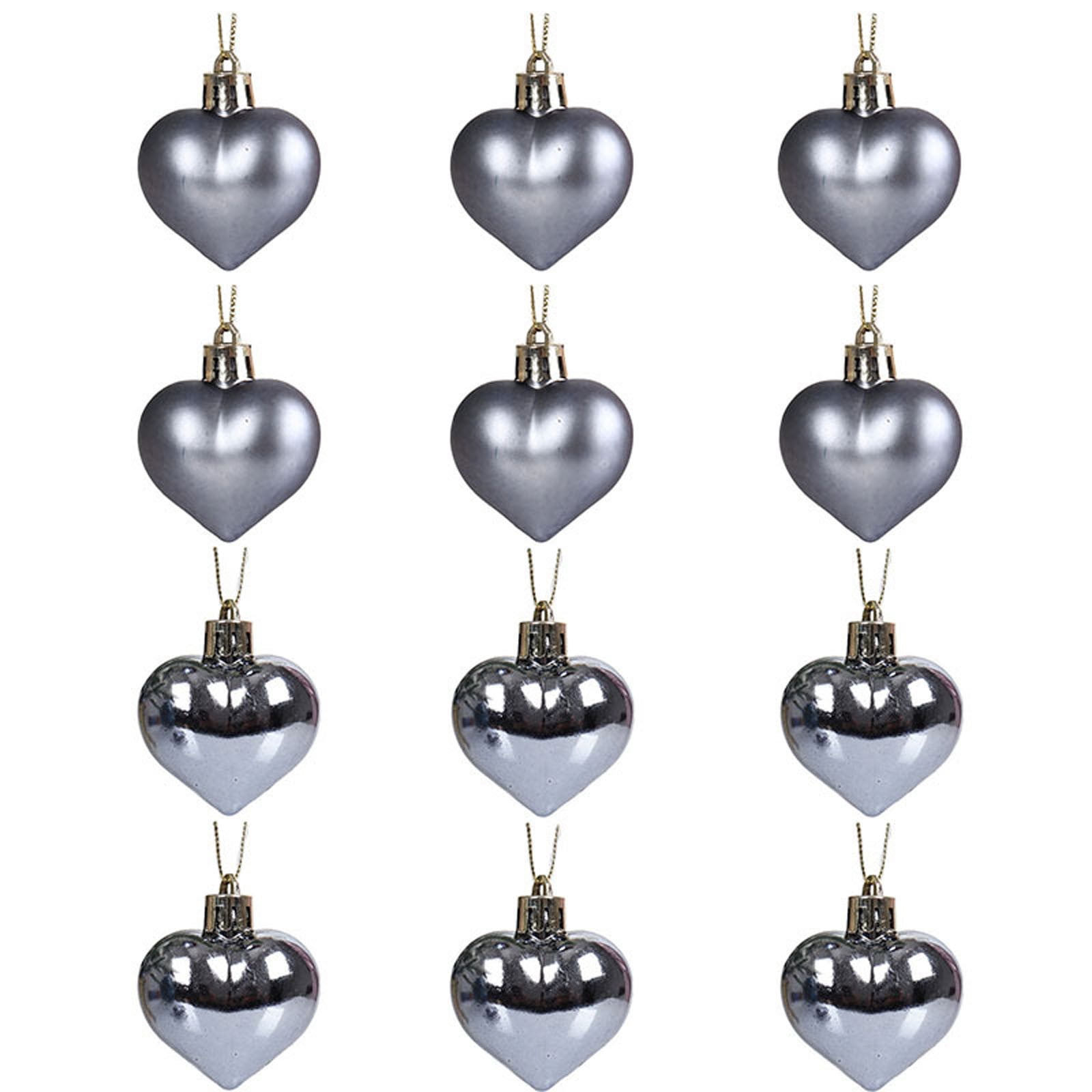 12 Pc Christmas Ball Bauble Glittering Finish Hearted Ornament Indoor ...