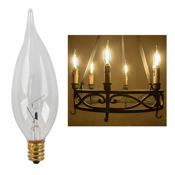 12 Pc Clear Light Bulbs 40W 120V Candelabra Candle Flame Tip Chandelier Lighting - Walmart.com