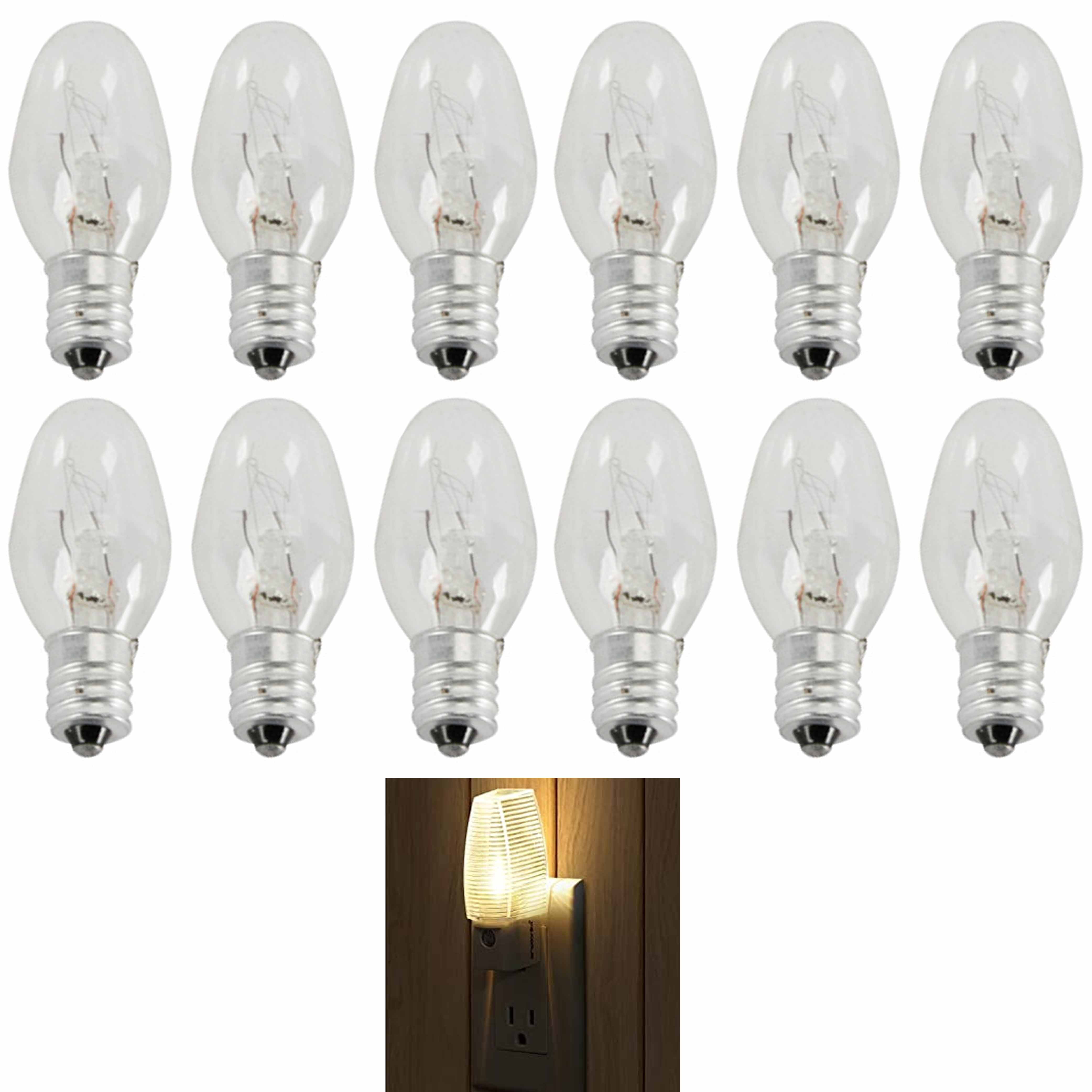 12 Pc Clear Night Light Bulbs Replacement 7W 120V Candelabra Base Home ...