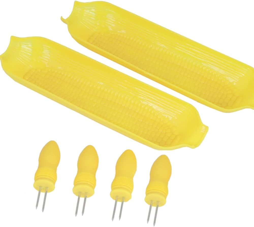 12 Pc Corn On The Cob Serving Set Dish Tray Server Skewers Prongs ...