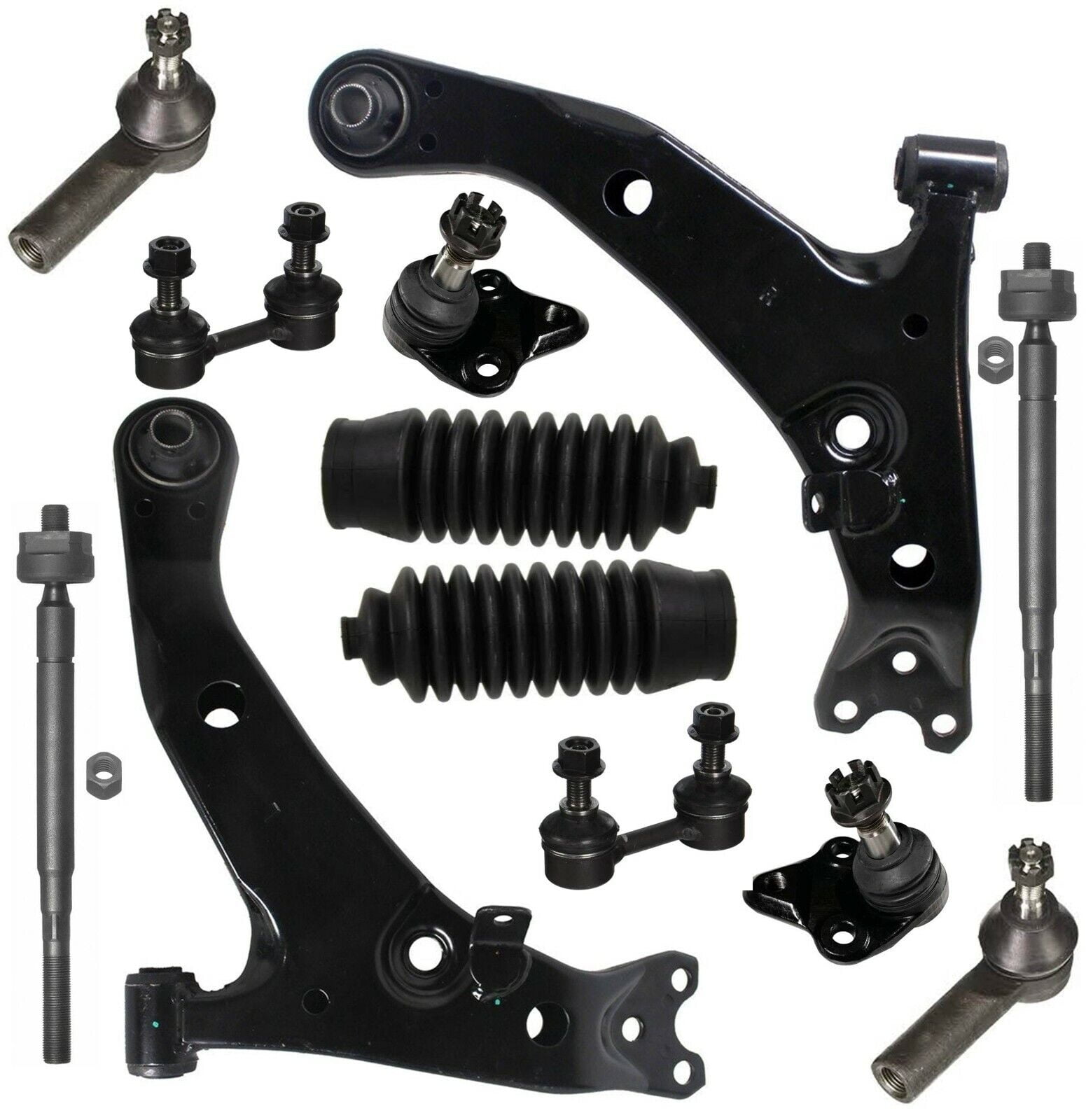 12 Pc Front Suspension Kit Control Arm Tie Rod Ends Sway Bars Bellow ...