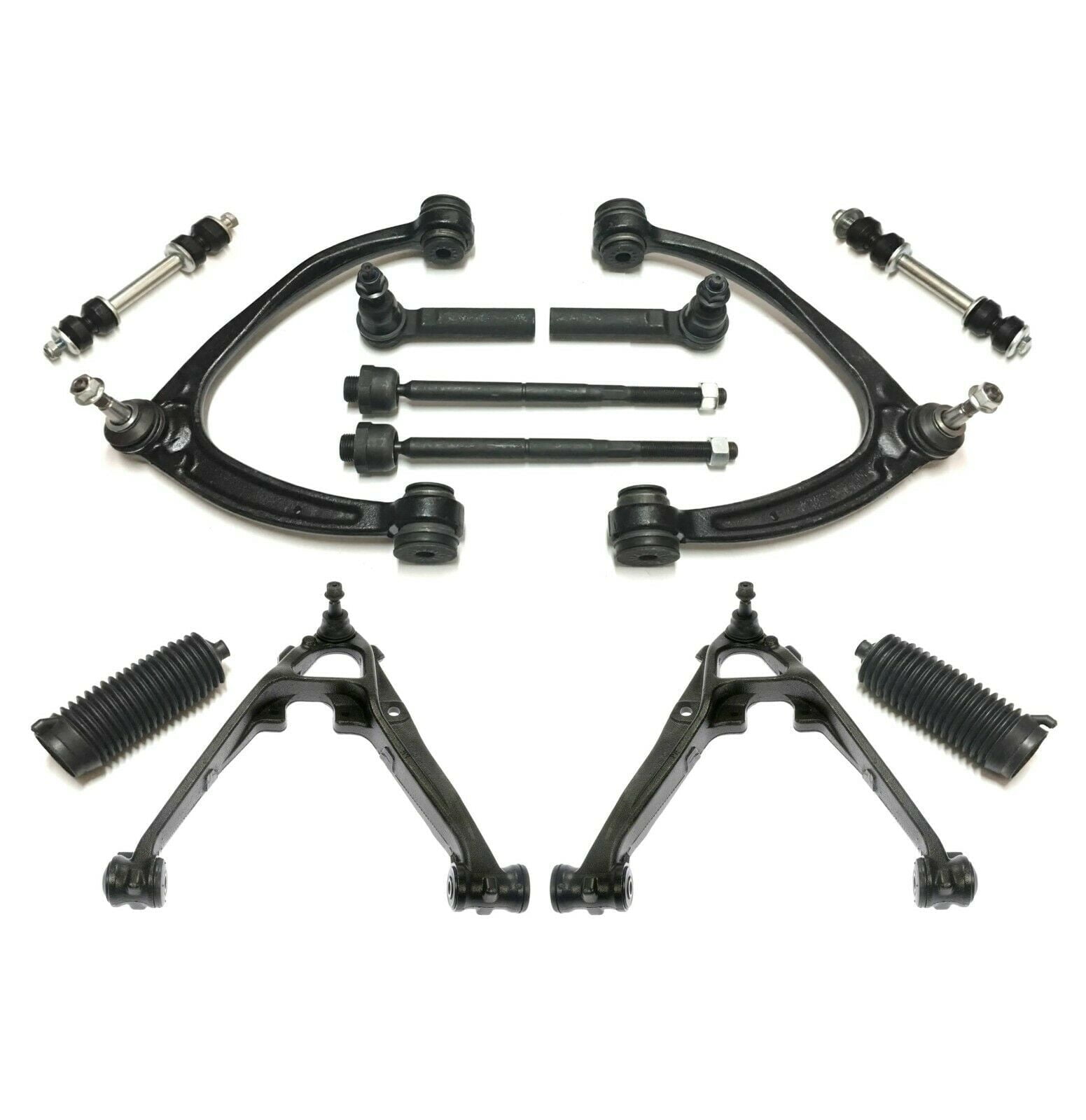 12 Pc Front Upper Lower Control Arm Tie Rod Ends Sway Bar Links Bellow ...