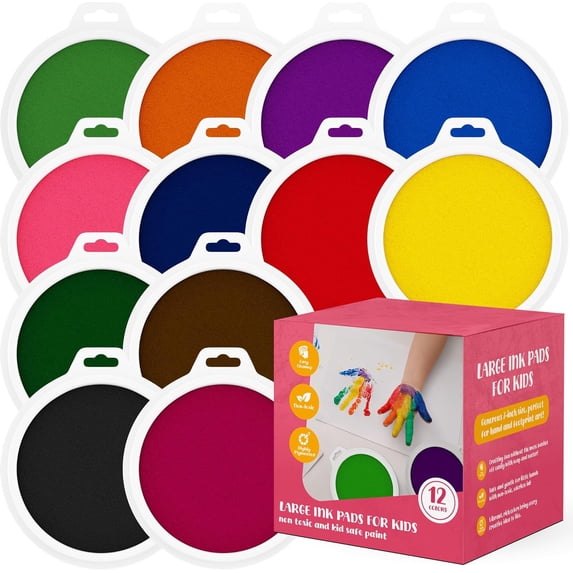 12 Pc Large Ink Pads for Kids - Washable Ink Pads for Kids - Hand ...