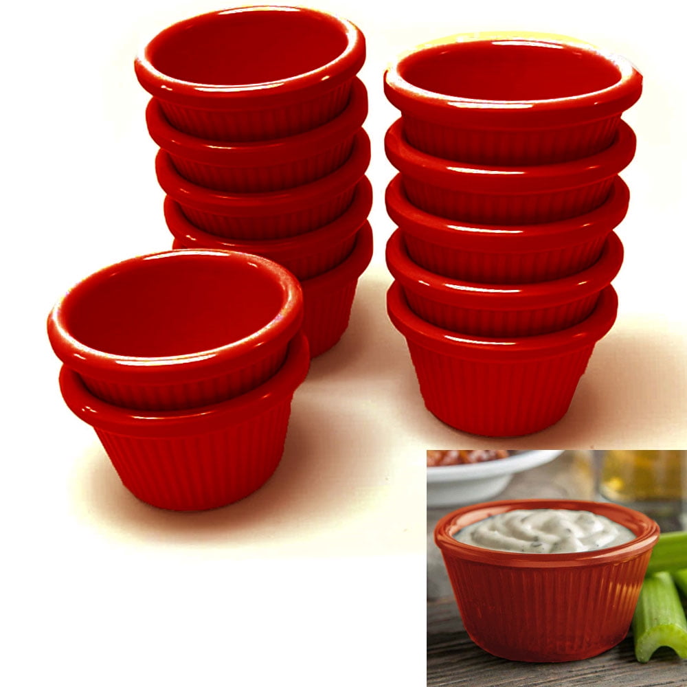 12 Pc Ramekins Red Mini Melamine Condiment Dip Cups Bowl BPA Free Dish ...