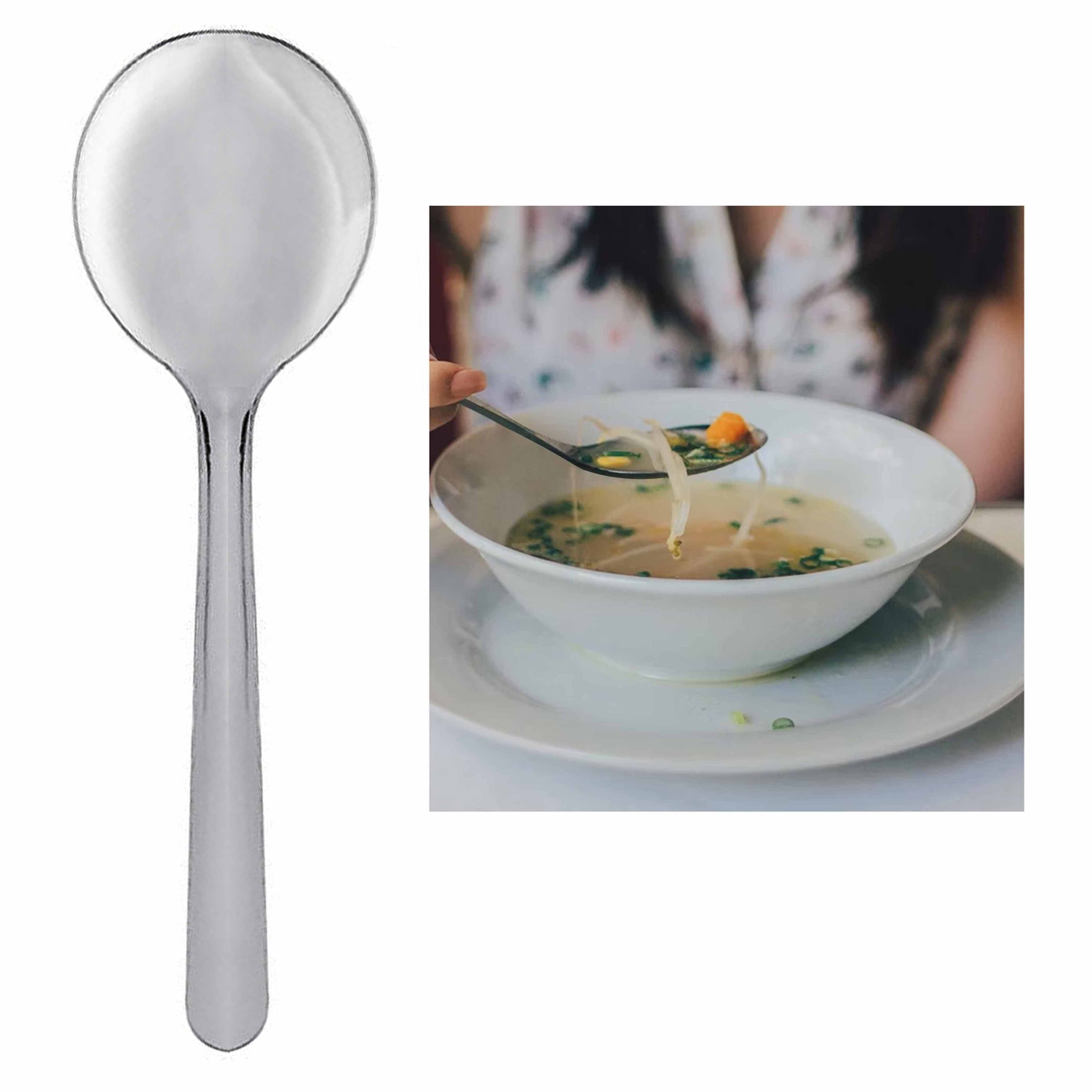 12 Pc Round Soup Spoons Windsor Bouillon Spoon Dinner Stainless Steel ...