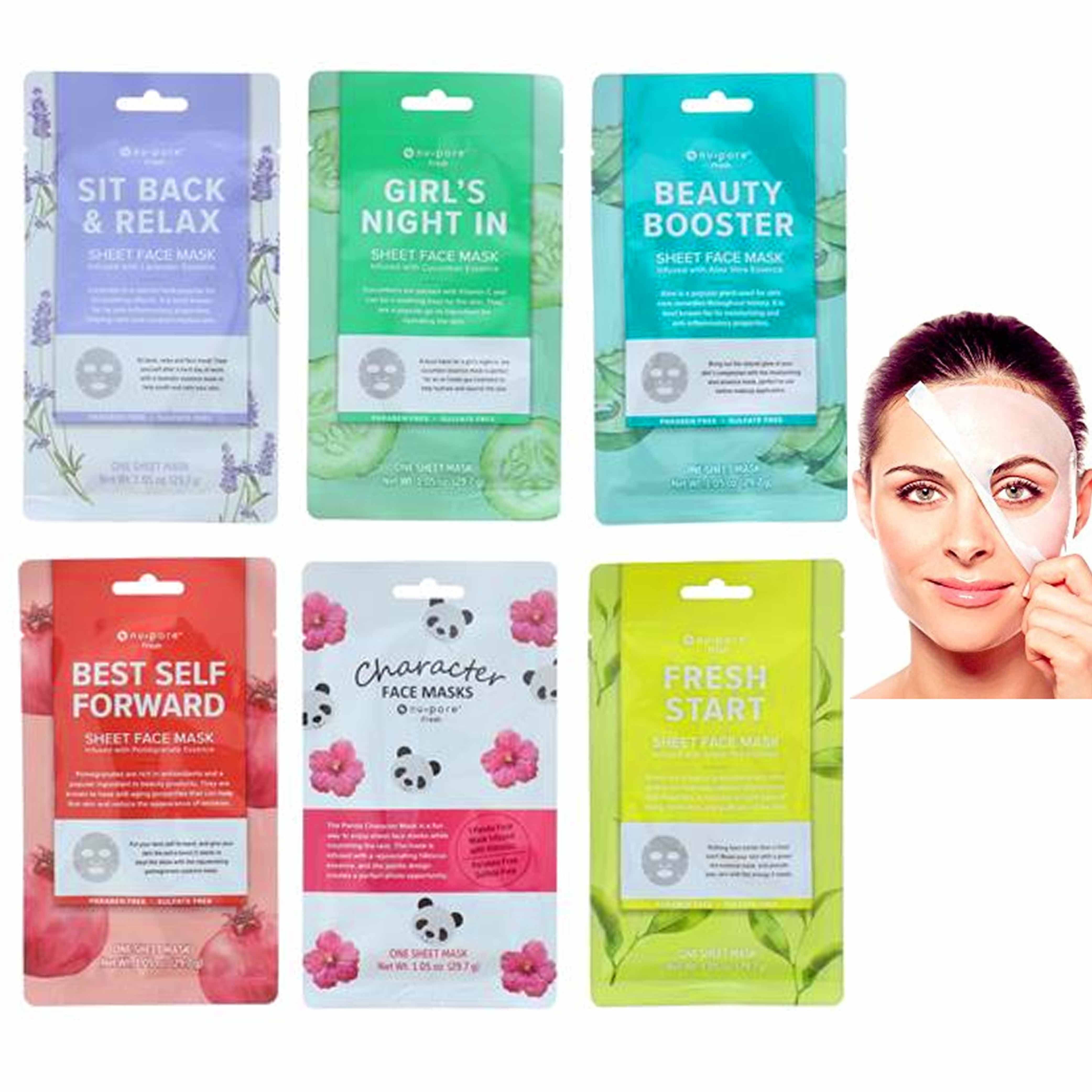 12 Pc Set Assorted Essences Facial Masks Sheet Fresh Cleansing Nu-Pore ...
