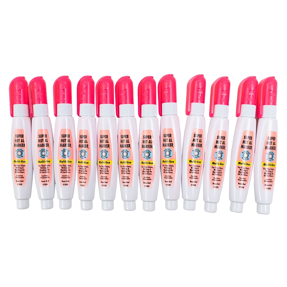 12 Pc Set Neon Red Super Met-Al Fine Tip Paint Marker Pens 1.4mm Stroke ...