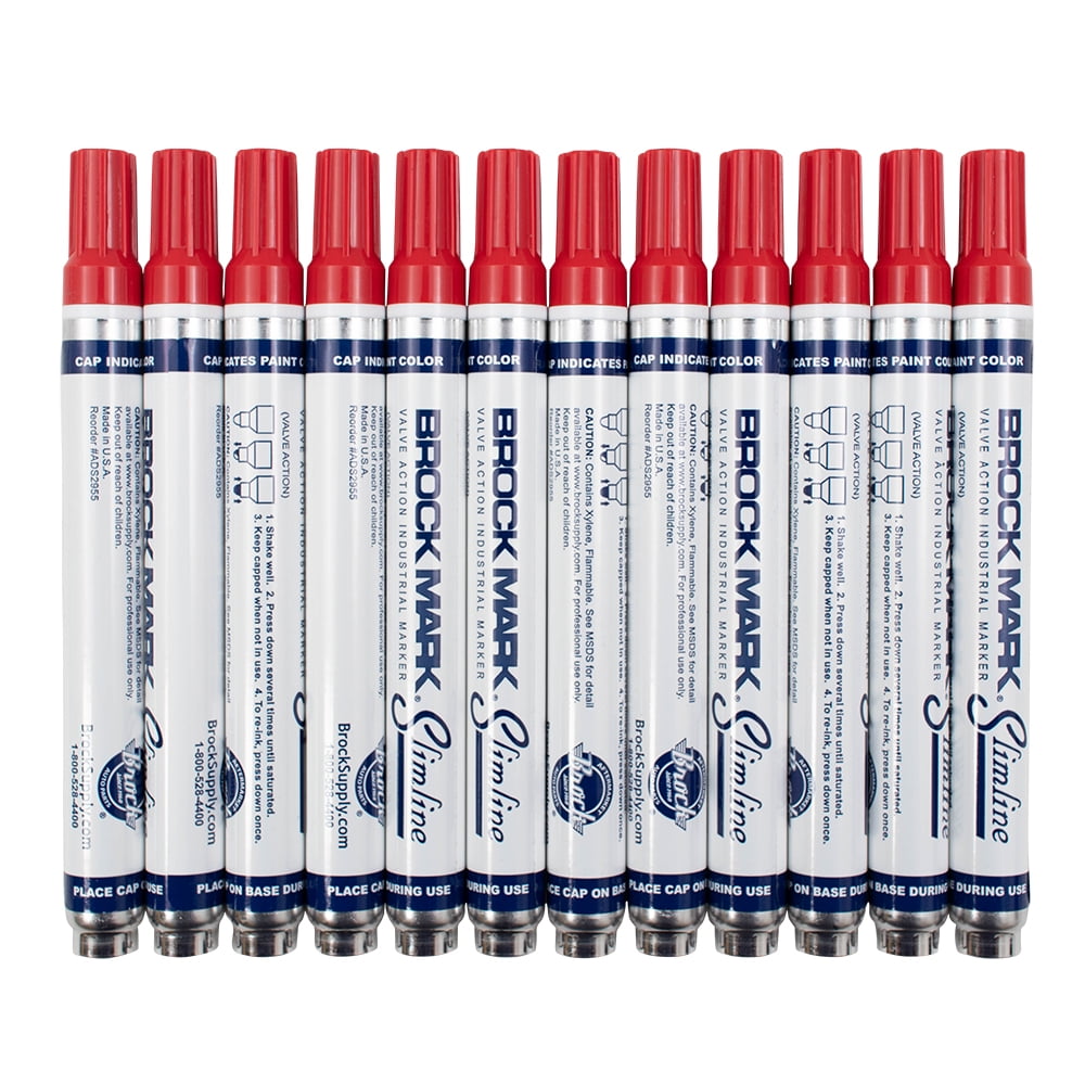 12 Pc Set Red Brockmark Slimline Industrial Paint Markers Opaque Gloss ...