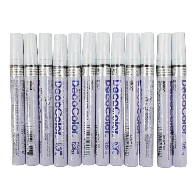 12 Pc Set White Decocolor Paint Marker Pens Broad Line Point Oil Based ...