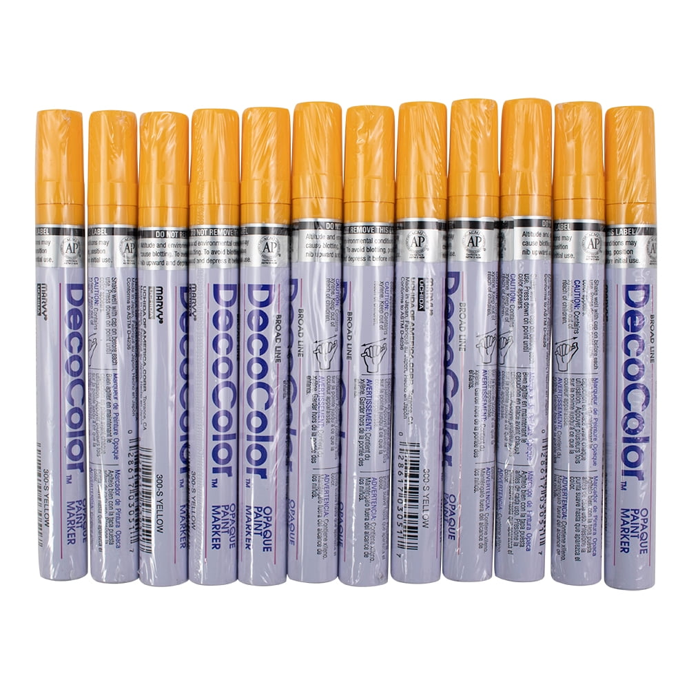 12 Pc Set Yellow Decocolor Paint Marker Pens Broad Line Point Oil Based ...