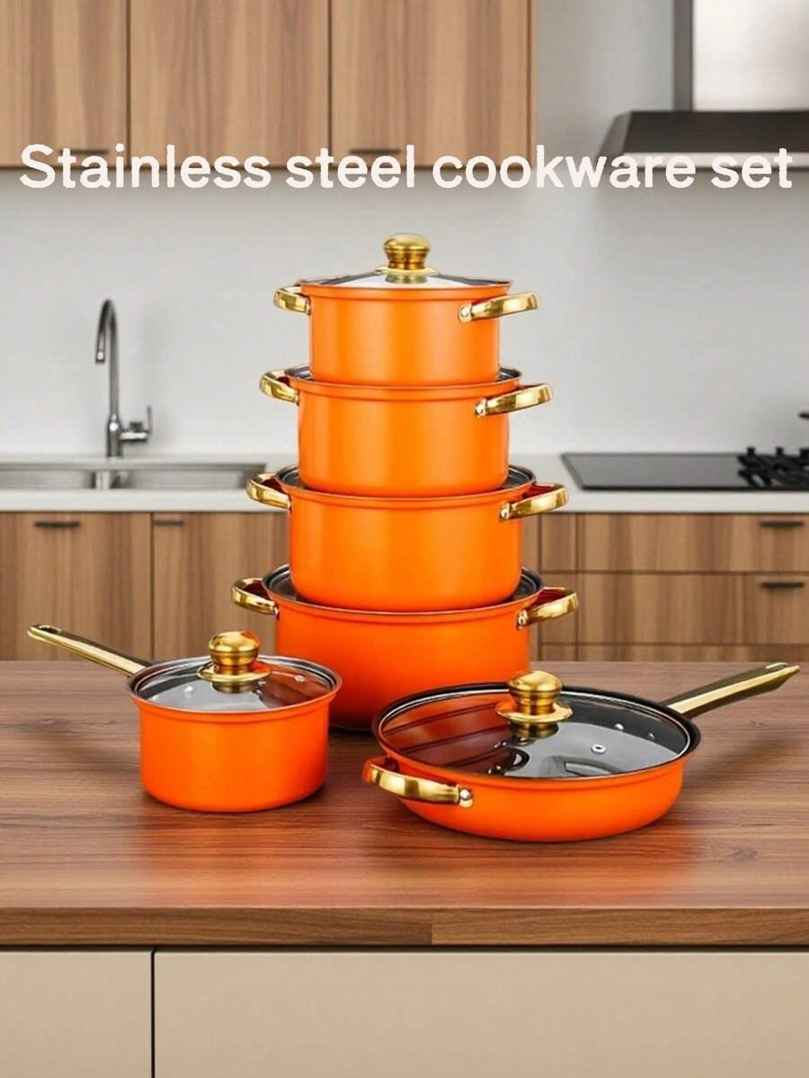 12-Pc Stainless Steel Cookware Set - Non-Stick, Induction Compatible ...