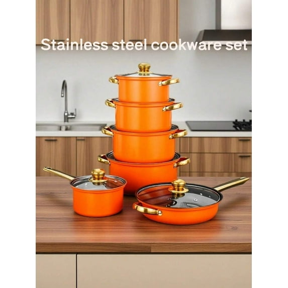 12-Pc Stainless Steel Cookware Set - Non-Stick, Induction Compatible ...