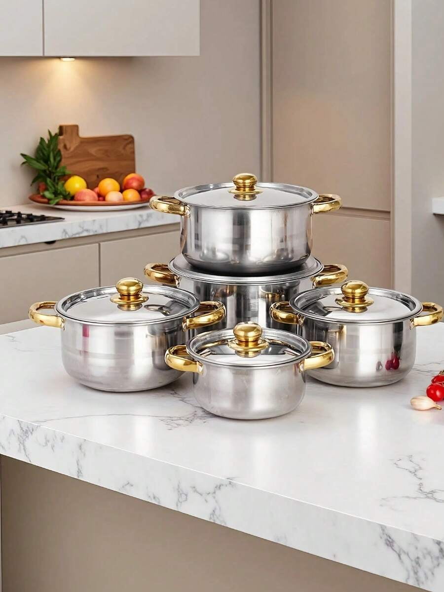 12-Pc Stainless Steel Cookware Set - Non-Stick, Induction Compatible ...