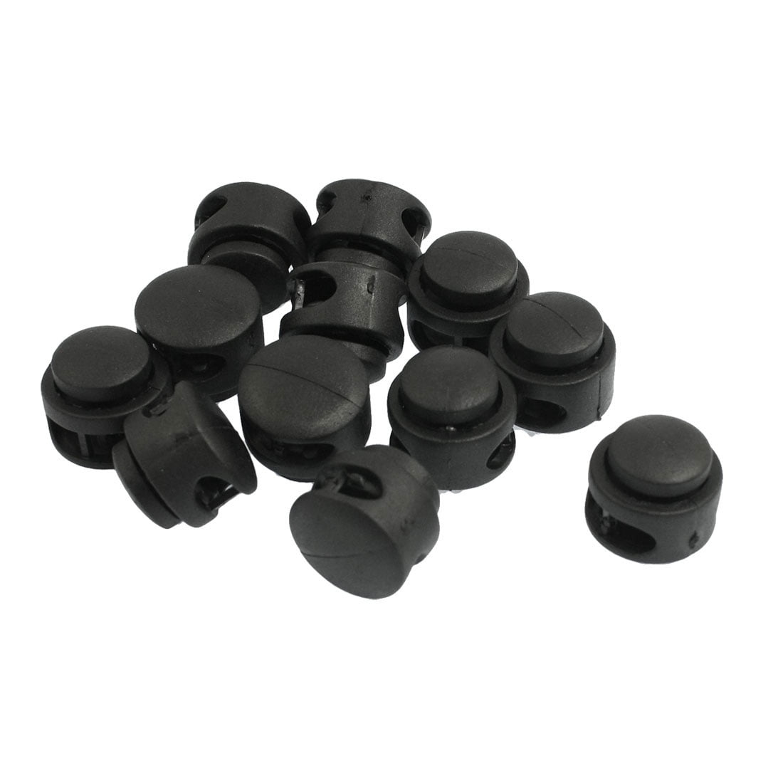12 Pcs 0.2 Inch Dia Plastic Toggle Stopper 2 Holes Cord Lock Black ...