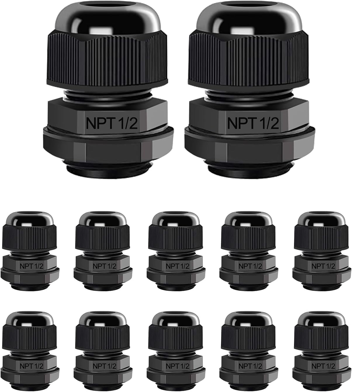 12 Pcs 1/2" NPT Cable Glands Nylon PA66, IP68 Waterproof Adjustable ...