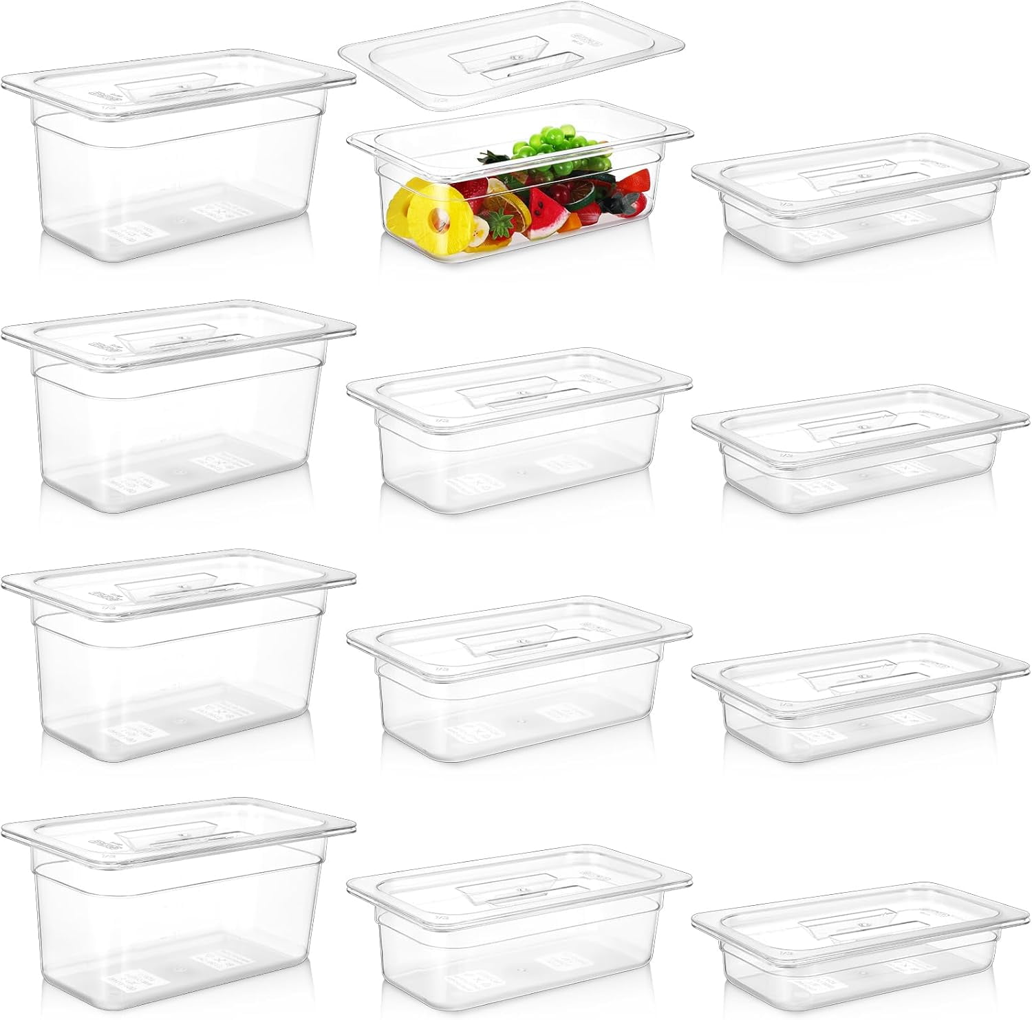 12 Pcs 1/3 Size Clear Food Pans with Lids - Stackable Plastic Salad Bar ...