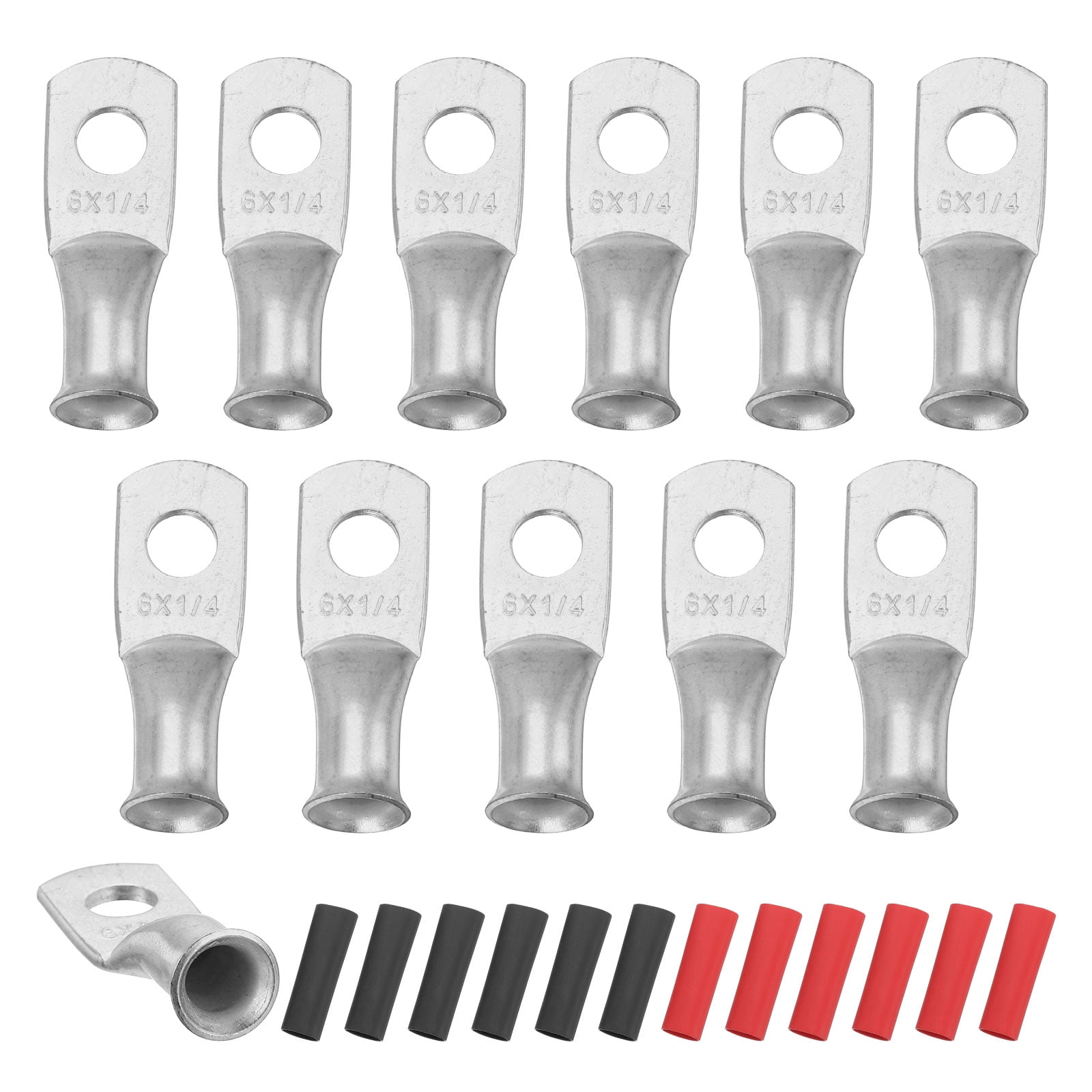 12 Pcs 1/4" Stud 6AWG Battery Lugs Ring Terminal with 12pcs Heat Shrink, Silver - Walmart.com