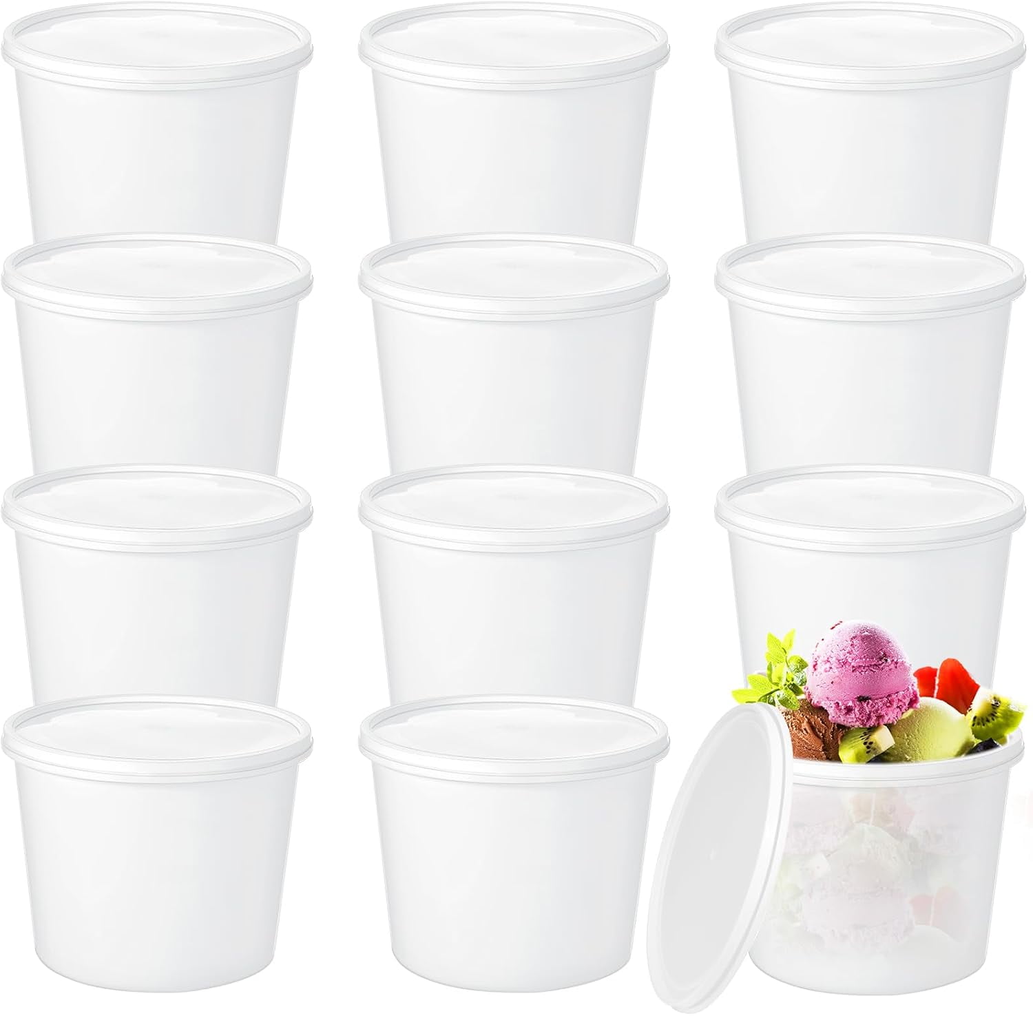 12 Pcs 1 Gallon Ice Cream Buckets with Lids 135 oz Round Plastic Food ...