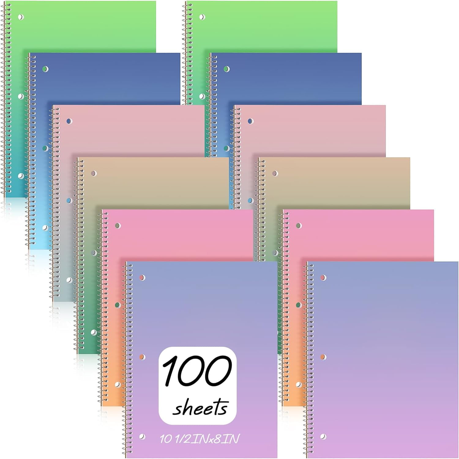 12 Pcs 1 Subject Spiral Notebook Wide Ruled Colored Notebook 8 x 10 1/2 ...