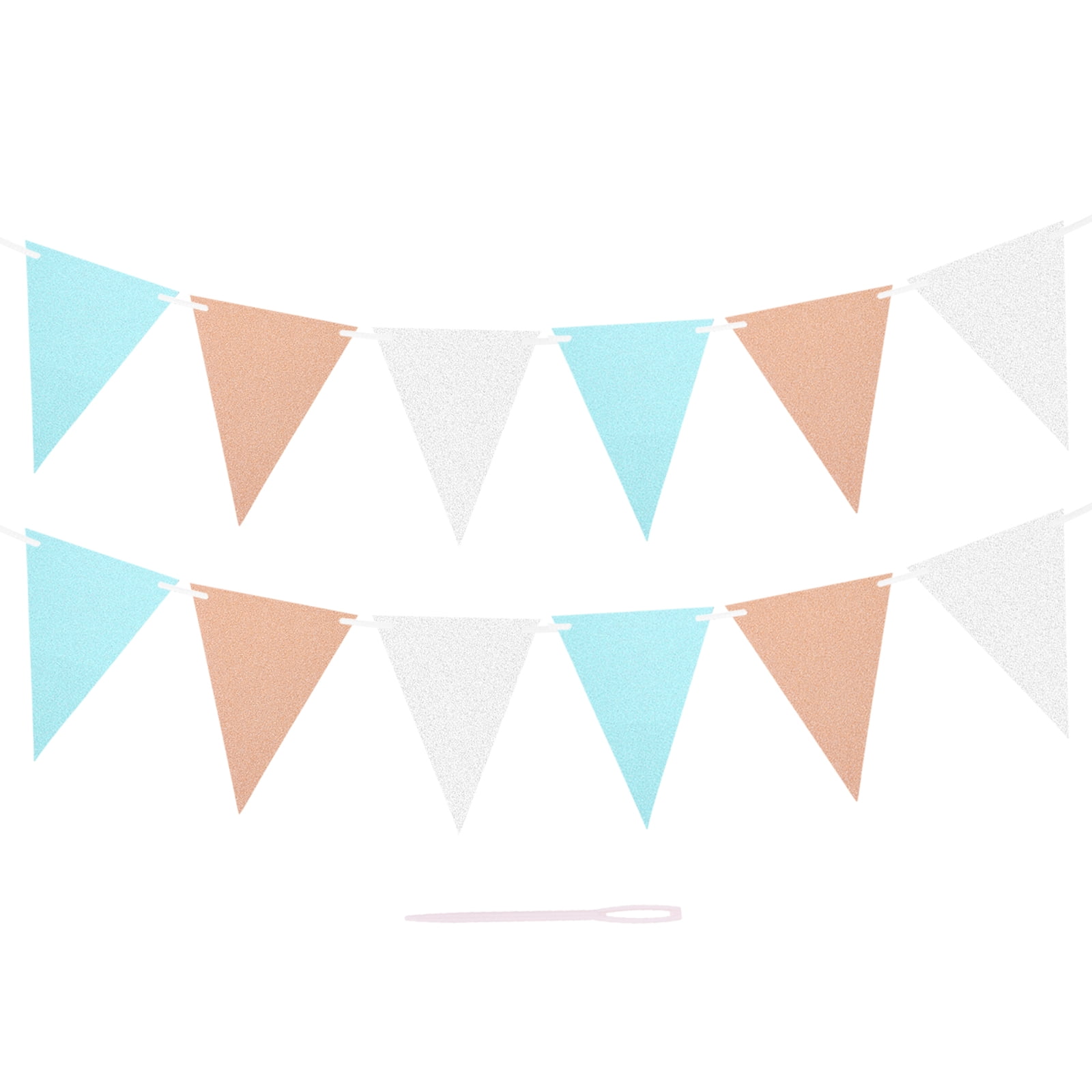 12 Pcs 10 Feet Glitter Paper Garland Pennant Flags Light Blue/Rose Gold ...