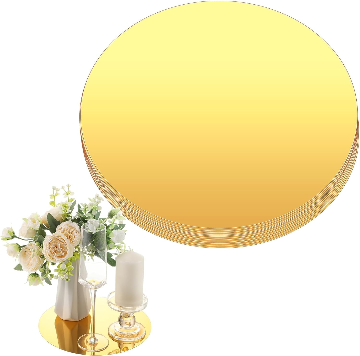 12 Pcs 10 Inch Acrylic Round Mirrors for Tables Centerpieces Circle ...