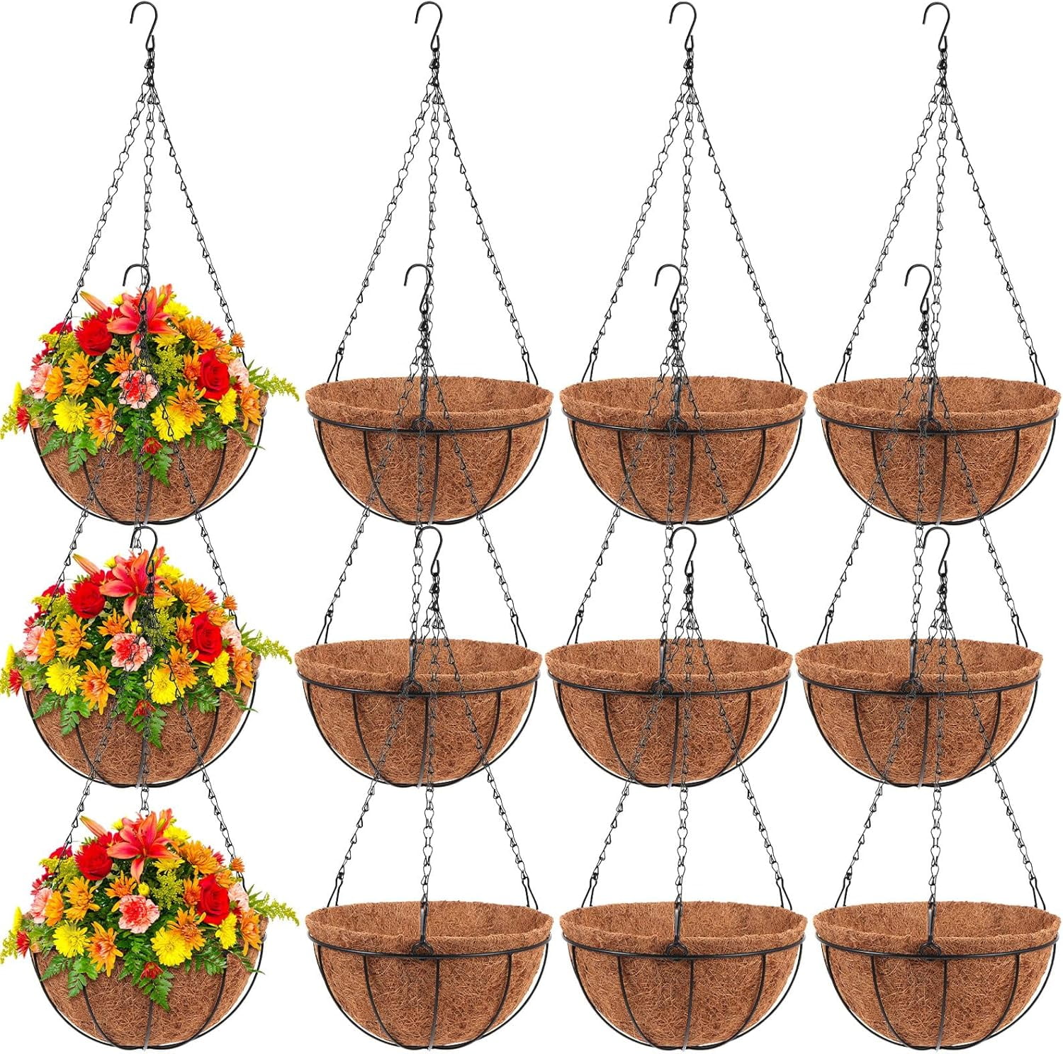 12 Pcs 10 Inch Metal Hanging Planter Basket with Coconut Coir Liner ...