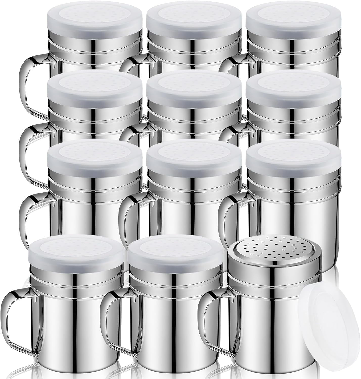 12 Pcs 10 oz Stainless Steel Spice Shakers with Holes and Lids Dredge ...